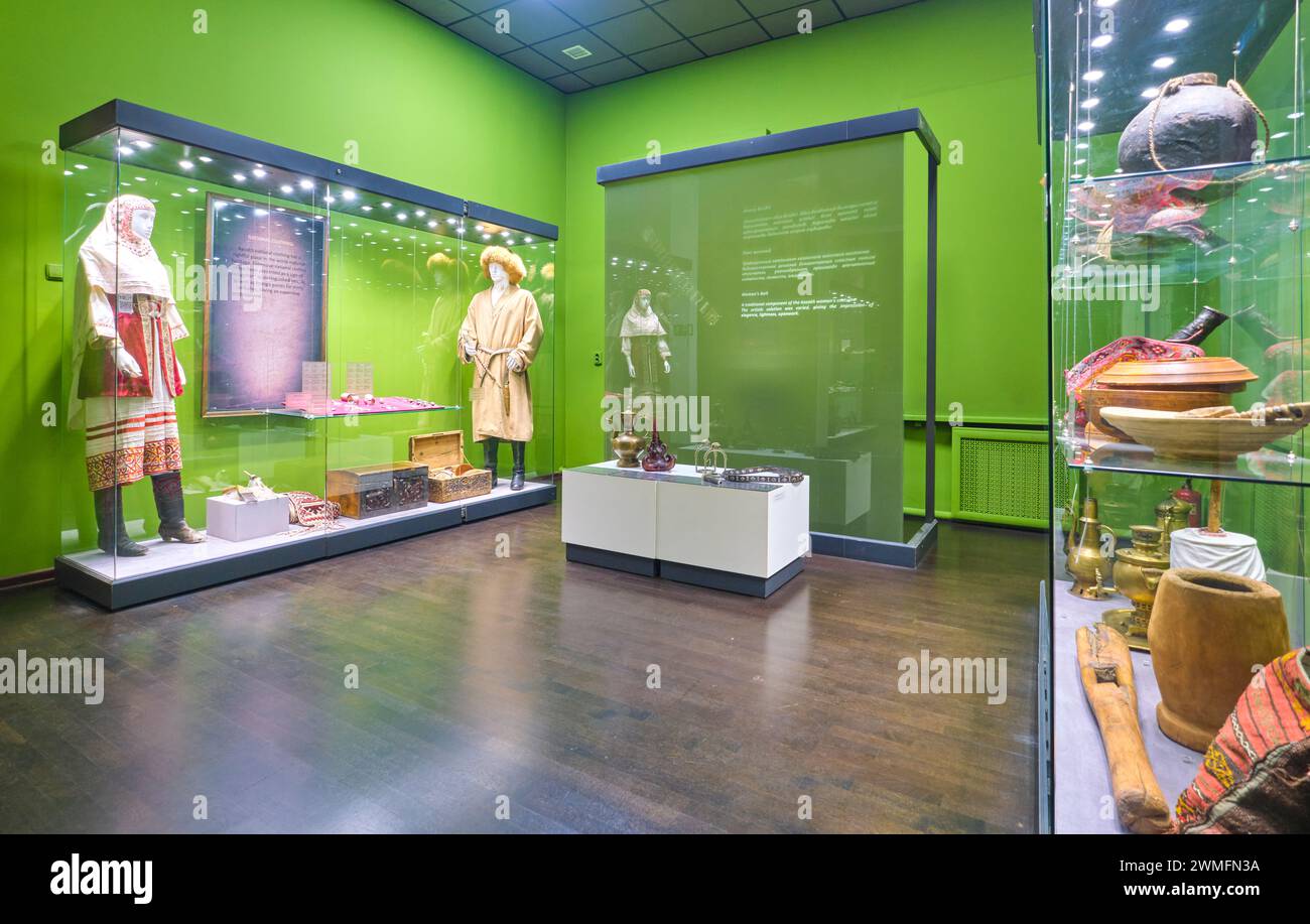View of a gallery room, featuring traditional, old clothes, costumes ...