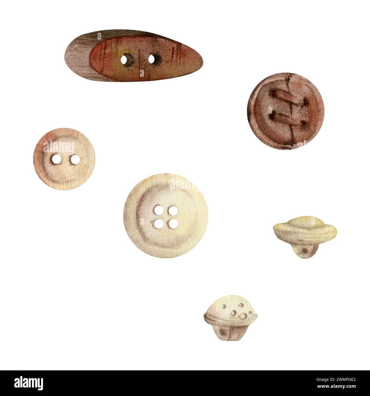 Hand drawn watercolor illustration sewing craft supplies. Plastic ...