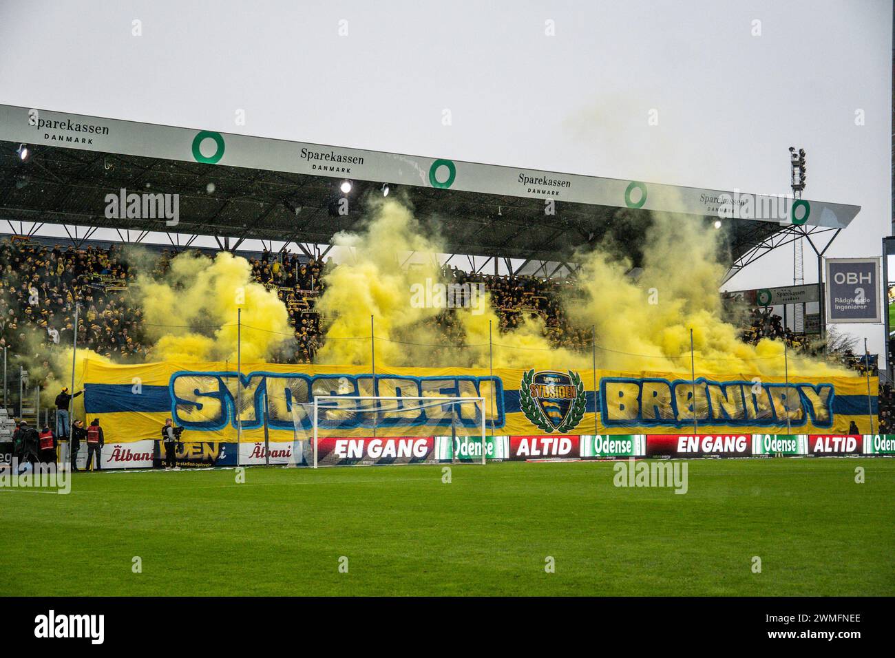 Odense, Denmark. 25th Feb, 2024. Football fans of Broendby IF seen in ...
