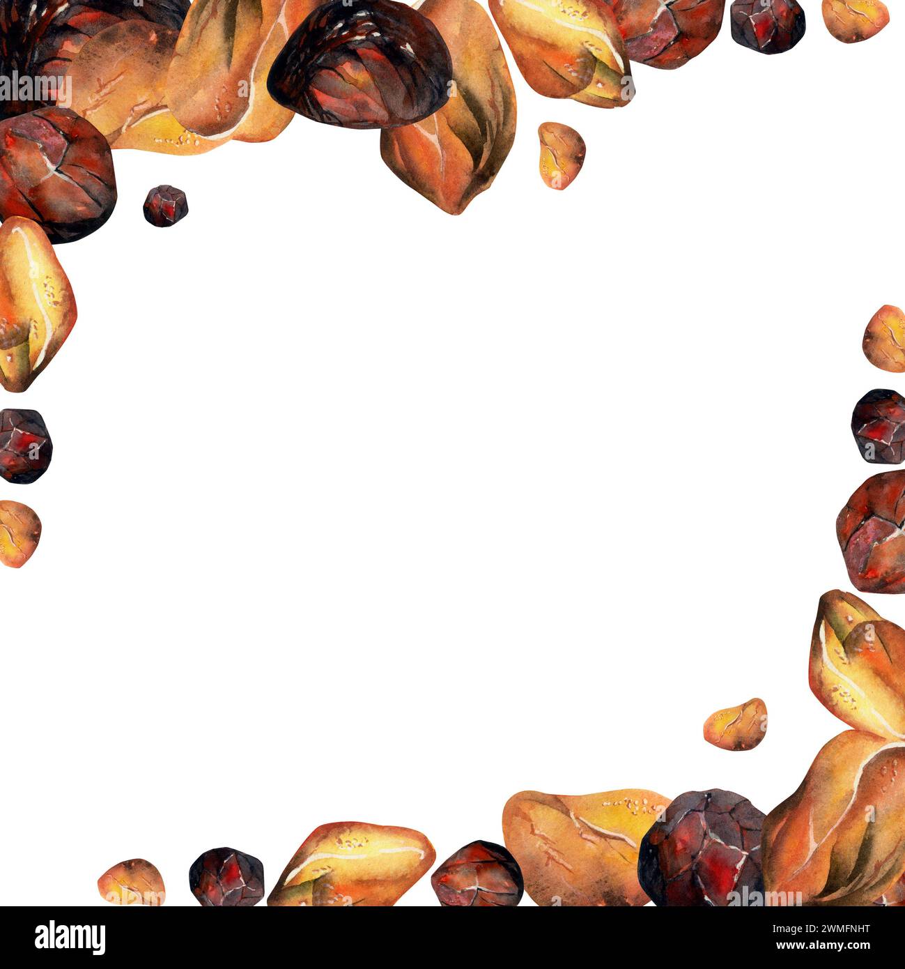 Hand drawn watercolor illustration precious semiprecious jewel gem ...