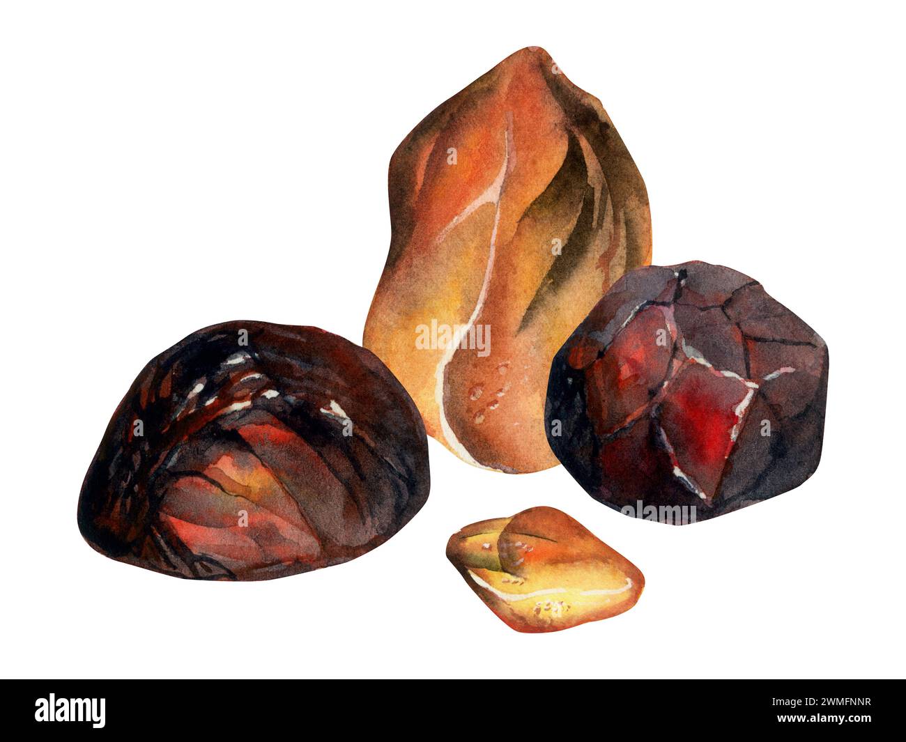 Hand drawn watercolor illustration precious semiprecious jewel gem ...