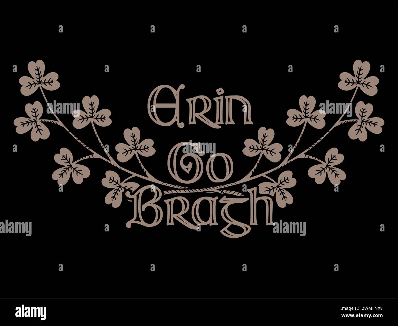 Irish design in vintage, retro style. Twigs with clover leafs and the ...