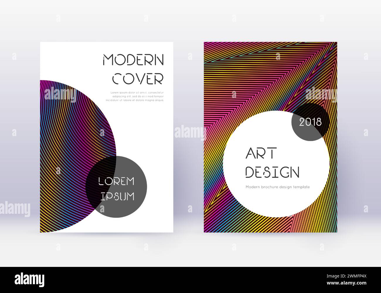 Trendy cover design template set. Rainbow abstract lines on wine red ...