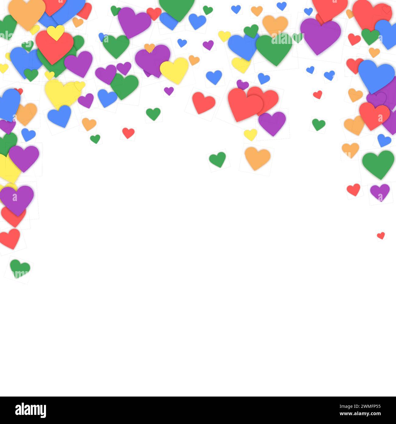 Flying hearts for valentine's day. Rainbow colored scattered hearts ...