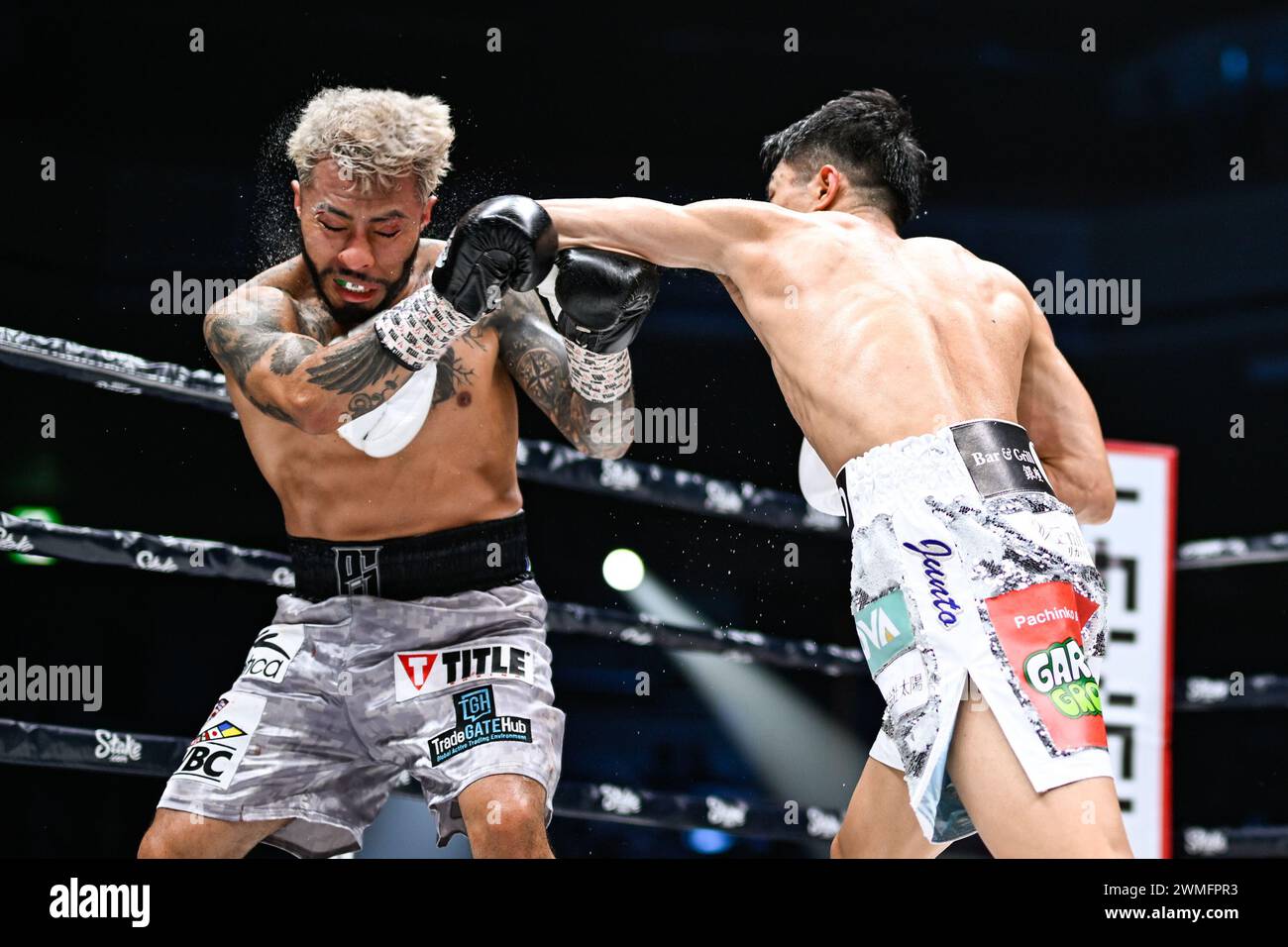 Champion Alexandro Santiago (black gloves) of Mexico and challenger ...