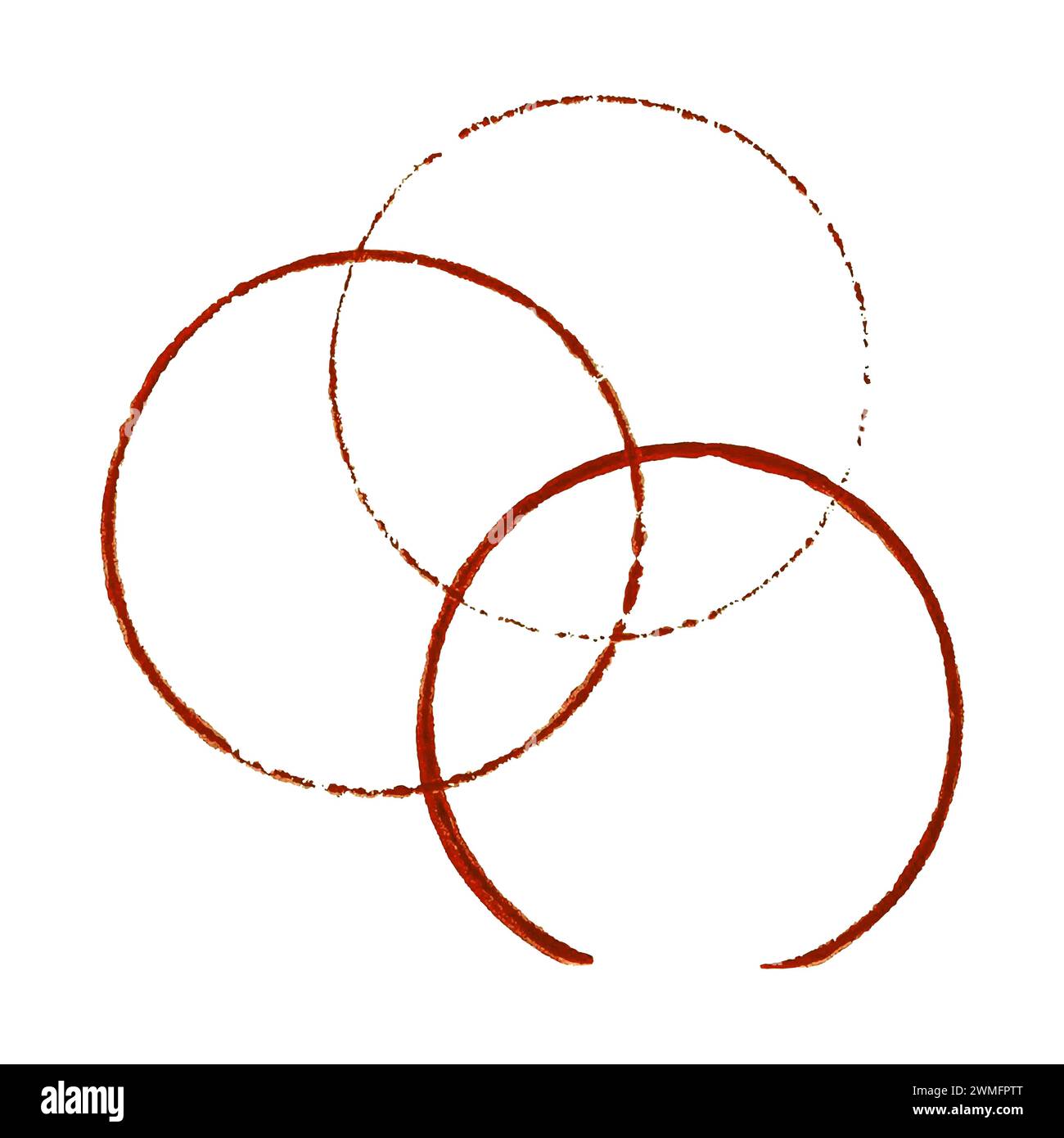 Stains roud Wine glass or coffee cup, hand drawn red circle watercolor ...