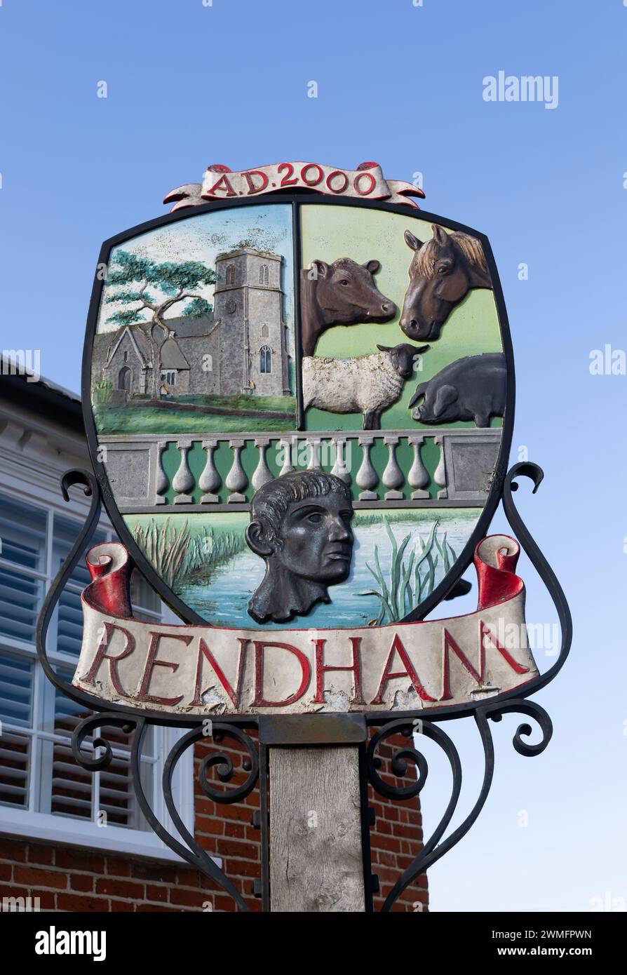 Village sign for Rendham, Suffolk, England, UK Stock Photo - Alamy