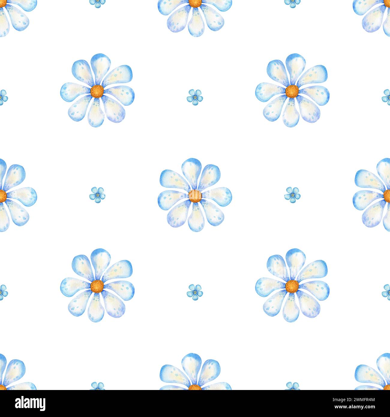 forget-me-not, chamomile, daisy wheel, seamless watercolor pattern ...