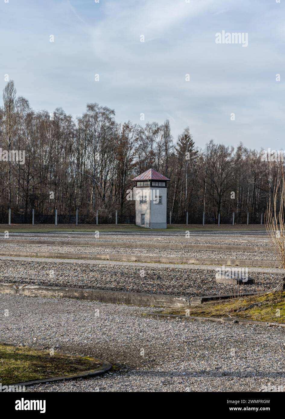 Old World War 2 Watchtower in the Dachau Concentration camp memorial ...