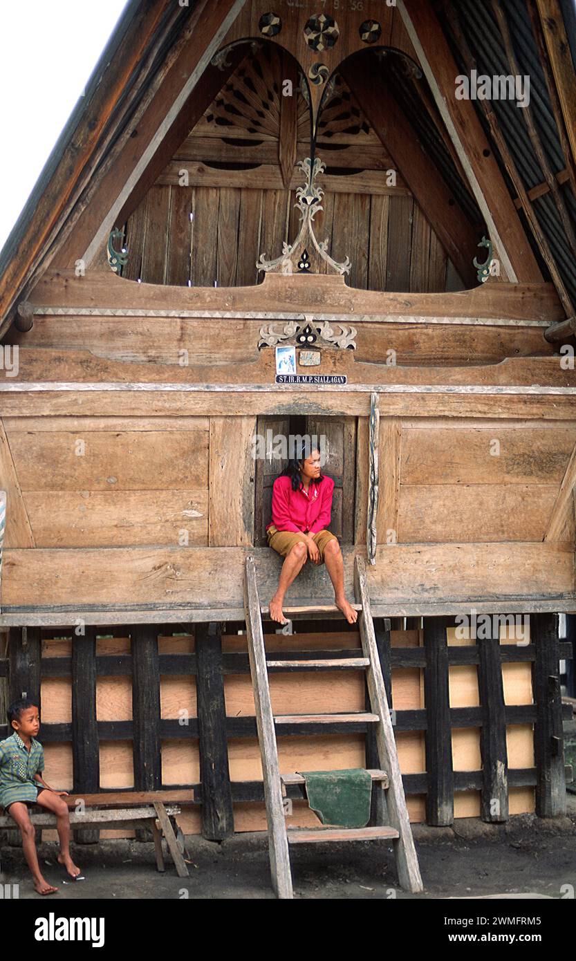 Traditional batak house in Ambarita, Samosir Island, Lake Toba, Sumatra ...