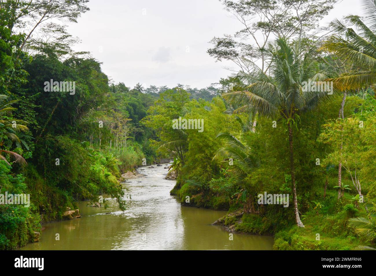A fast-flowing stream and dramatic lenticular clouds against a dark sky ...