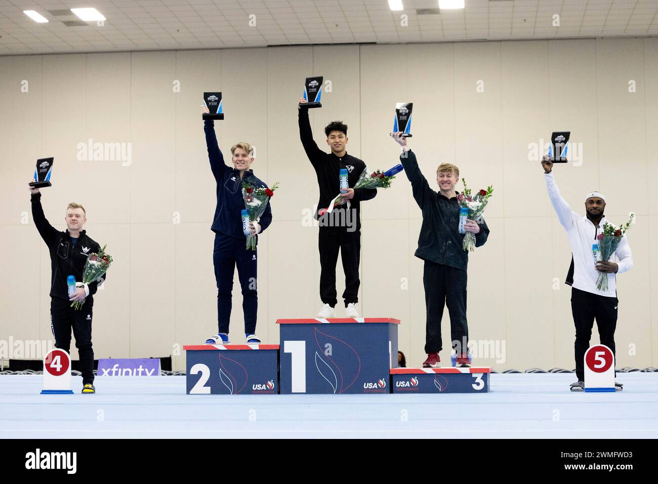 February 25, 2024: The top five all-around finalists at the 2024 Winter ...
