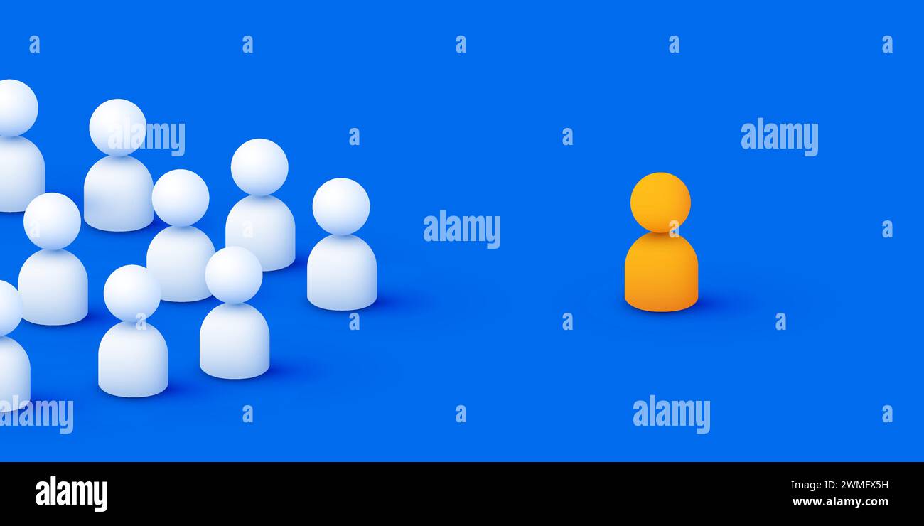 Leader concept. Group of 3d people figurines follow the leader. Vector ...
