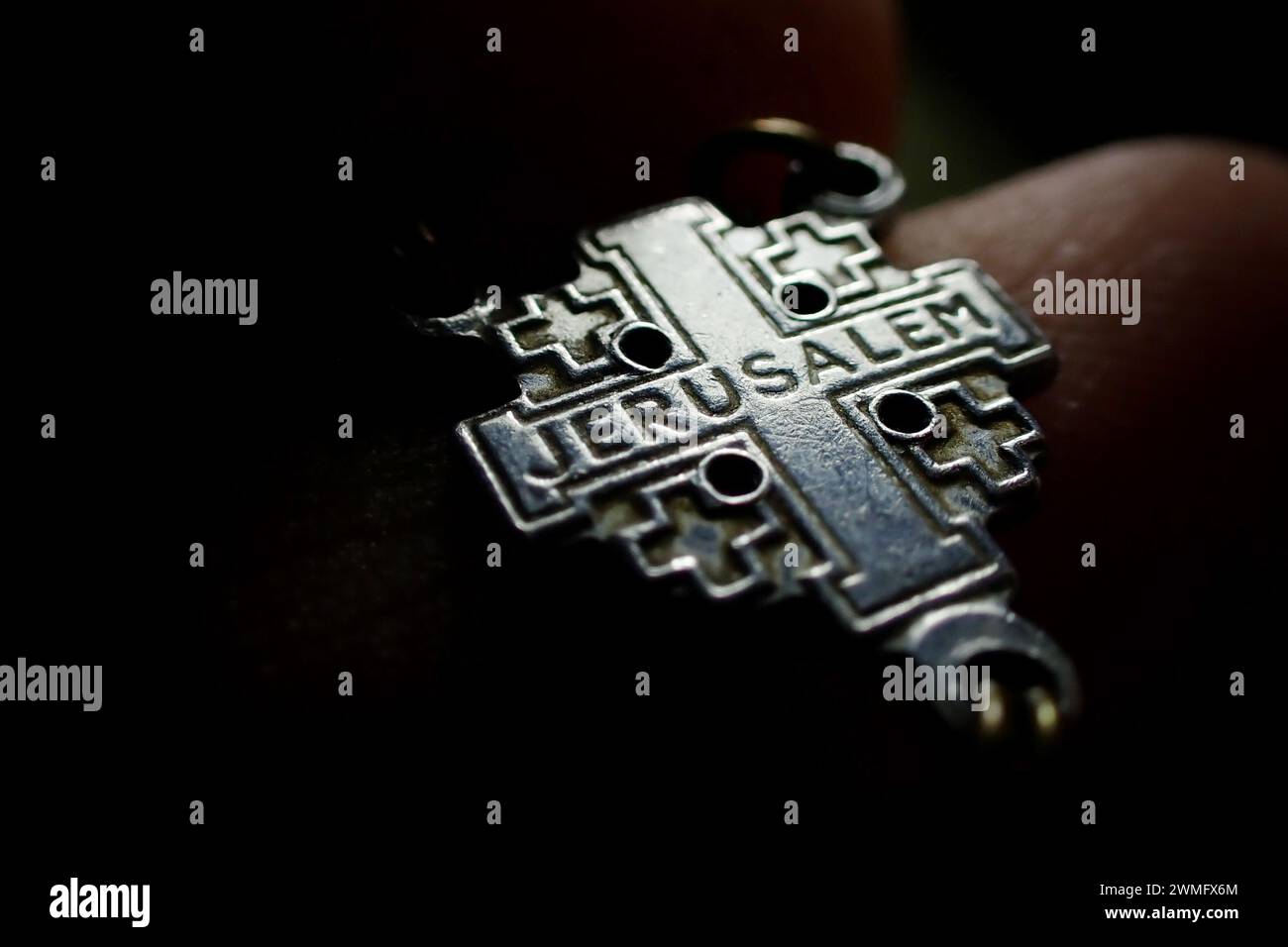 Macro view of the Celtic cross of Jerusalem, depicting a central cross ...