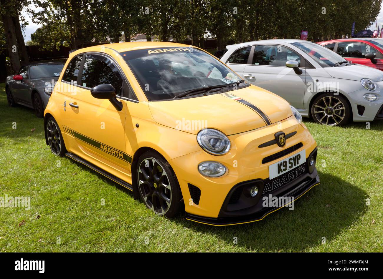 Three-quarter Front View of a Yellow, 2019, Fiat Arbarth 500, on ...