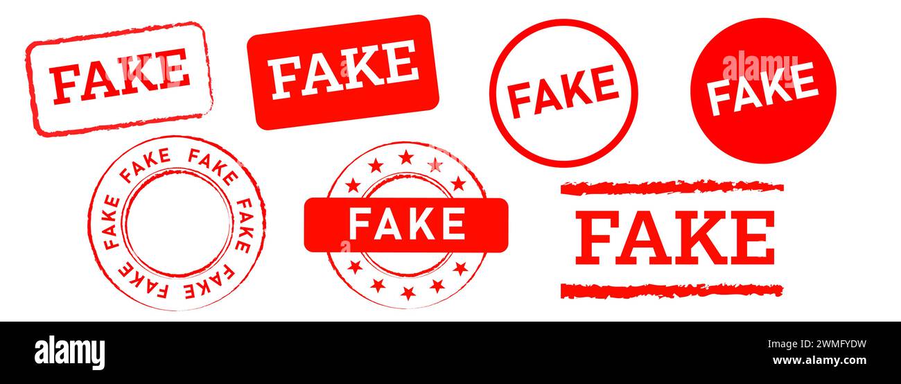 fake rectangle and circle red rubber stamp label sign false hoax scam ...