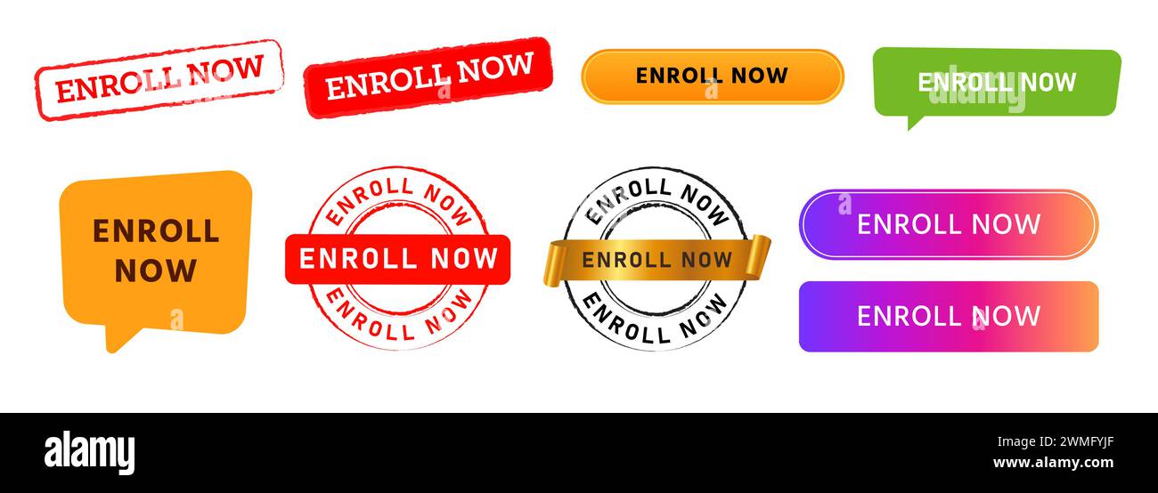 enroll now circle rectangle stamp speech bubble and button website ...