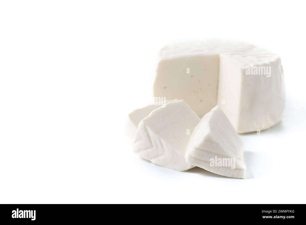 Sliced fresh white cheese from cow's milk isolated on white background ...