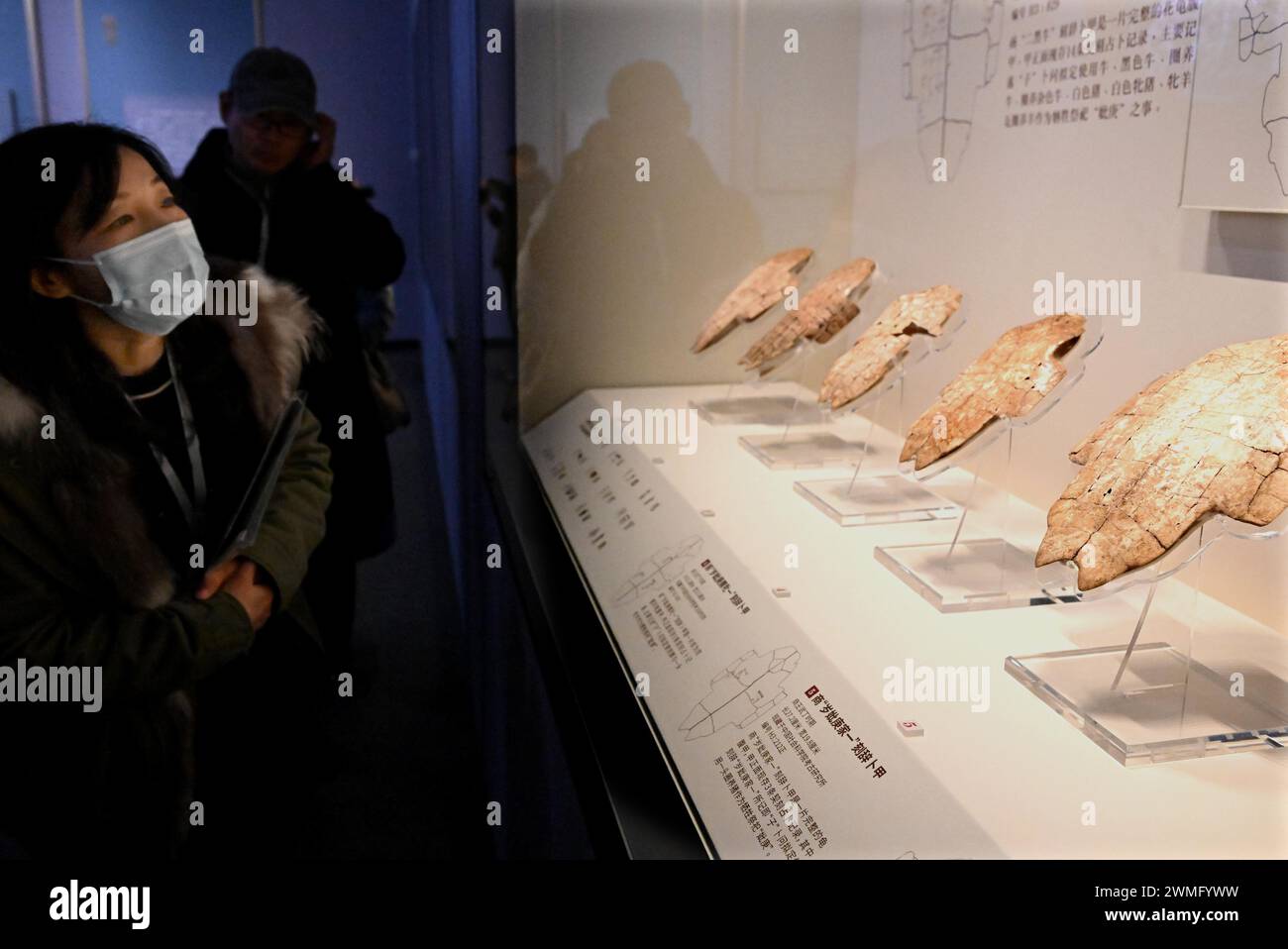 (240226) -- ANYANG, Feb. 26, 2024 (Xinhua) -- A visitor views exhibits ...