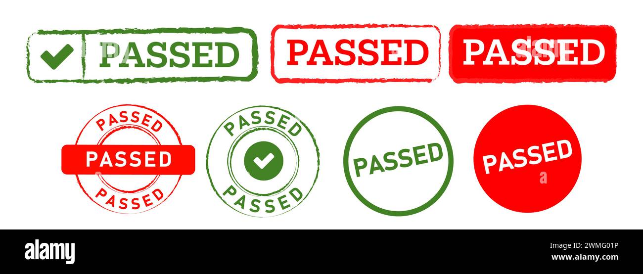 passed rectangle circle green and red color stamp label success ...