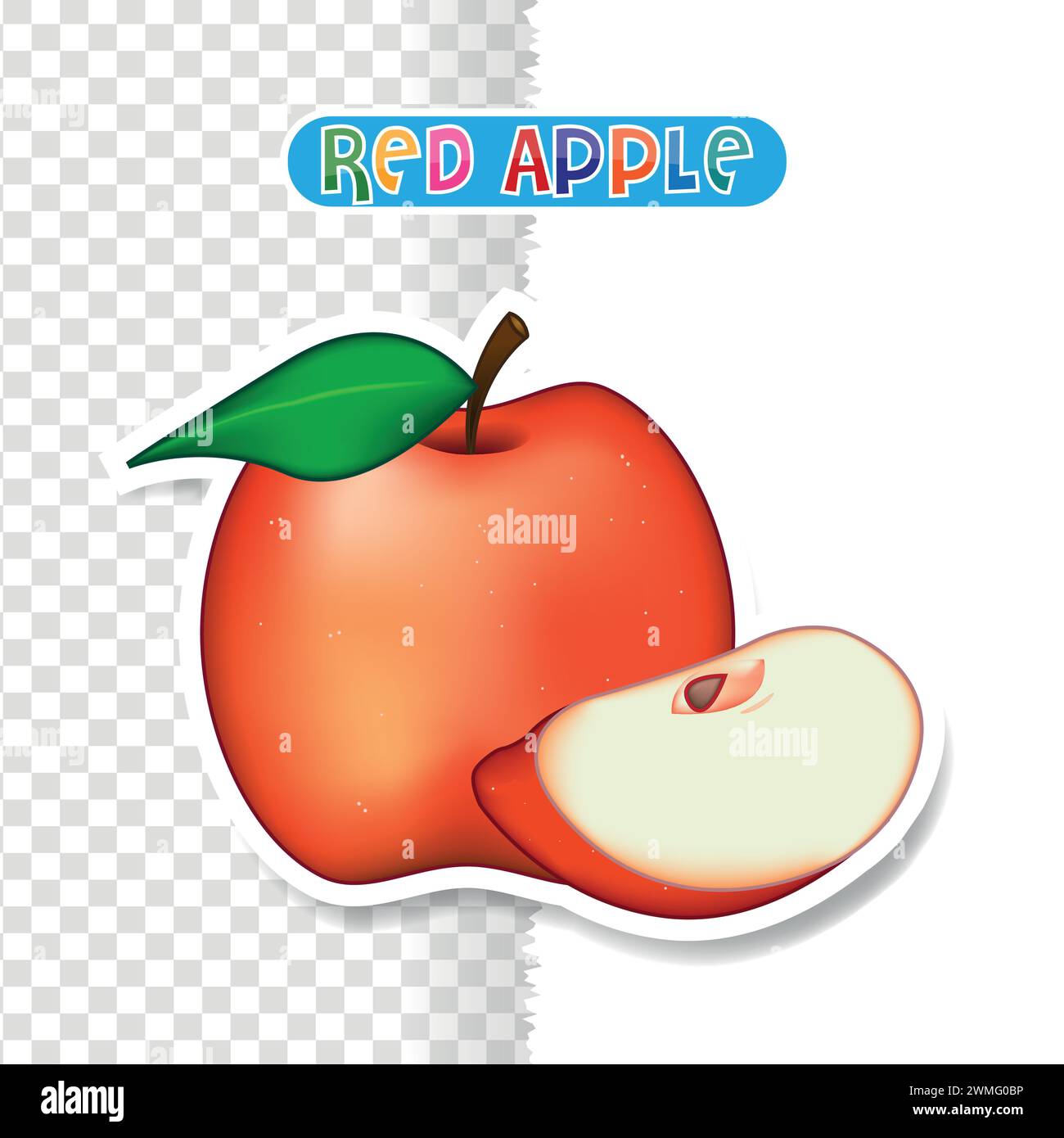 Realistic red apple sticker or label isolated on white background ...