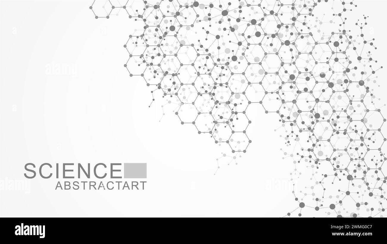 Modern science background with lines, dots and hexagons. Wave flow abstract background ...