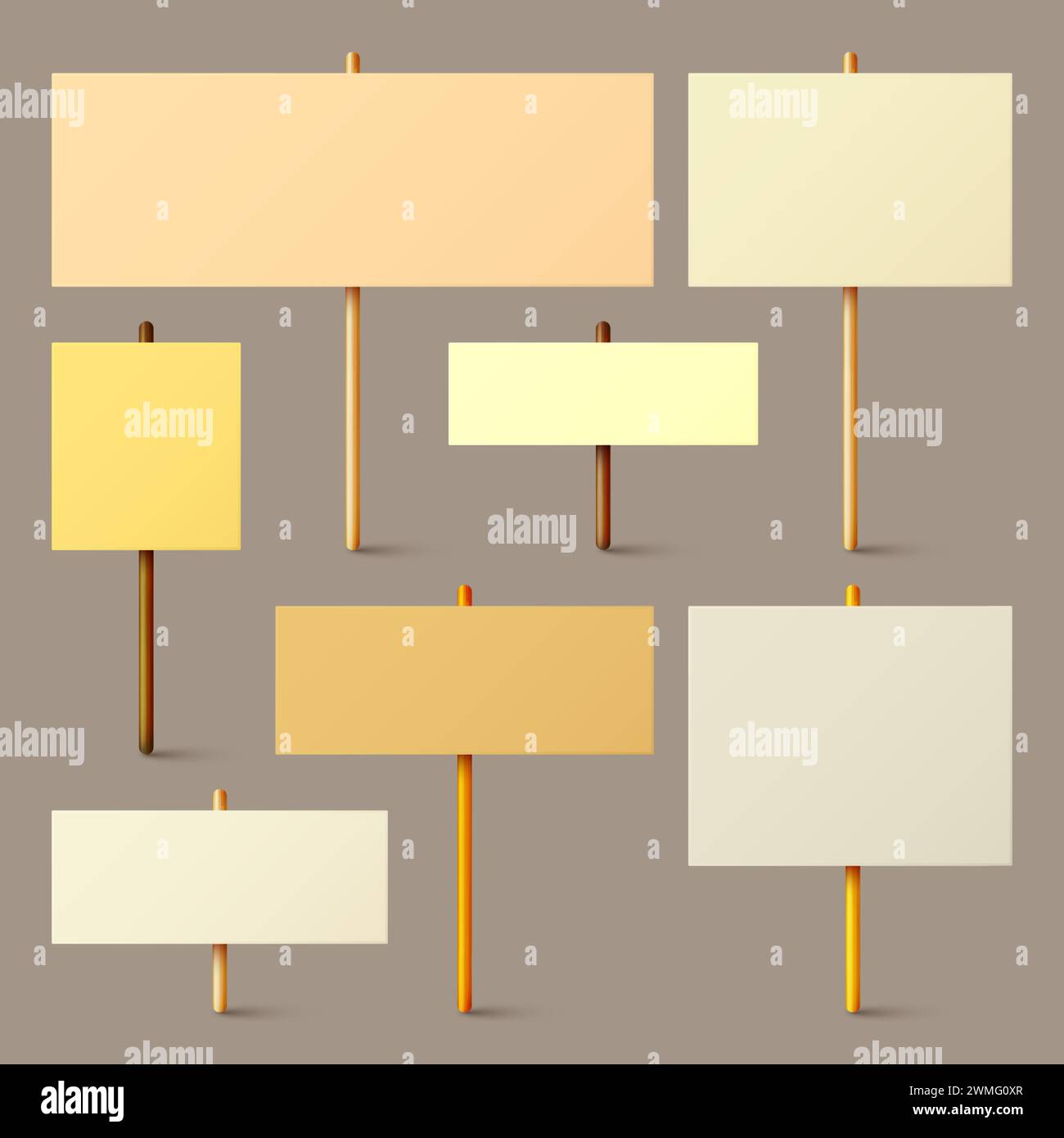 Blank colorful protest sign with wooden holder. Realistic vector ...
