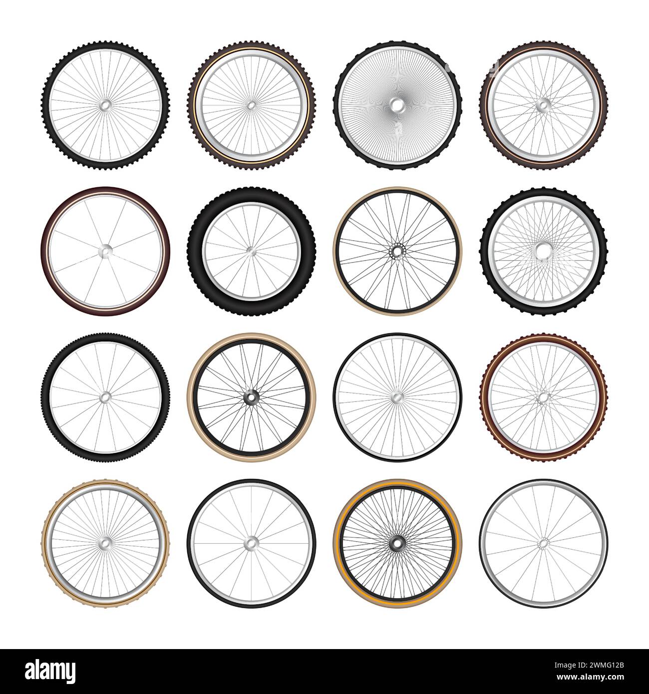 Realistic 3d retro bicycle wheels. Vintage bike rubber tyres, shiny ...