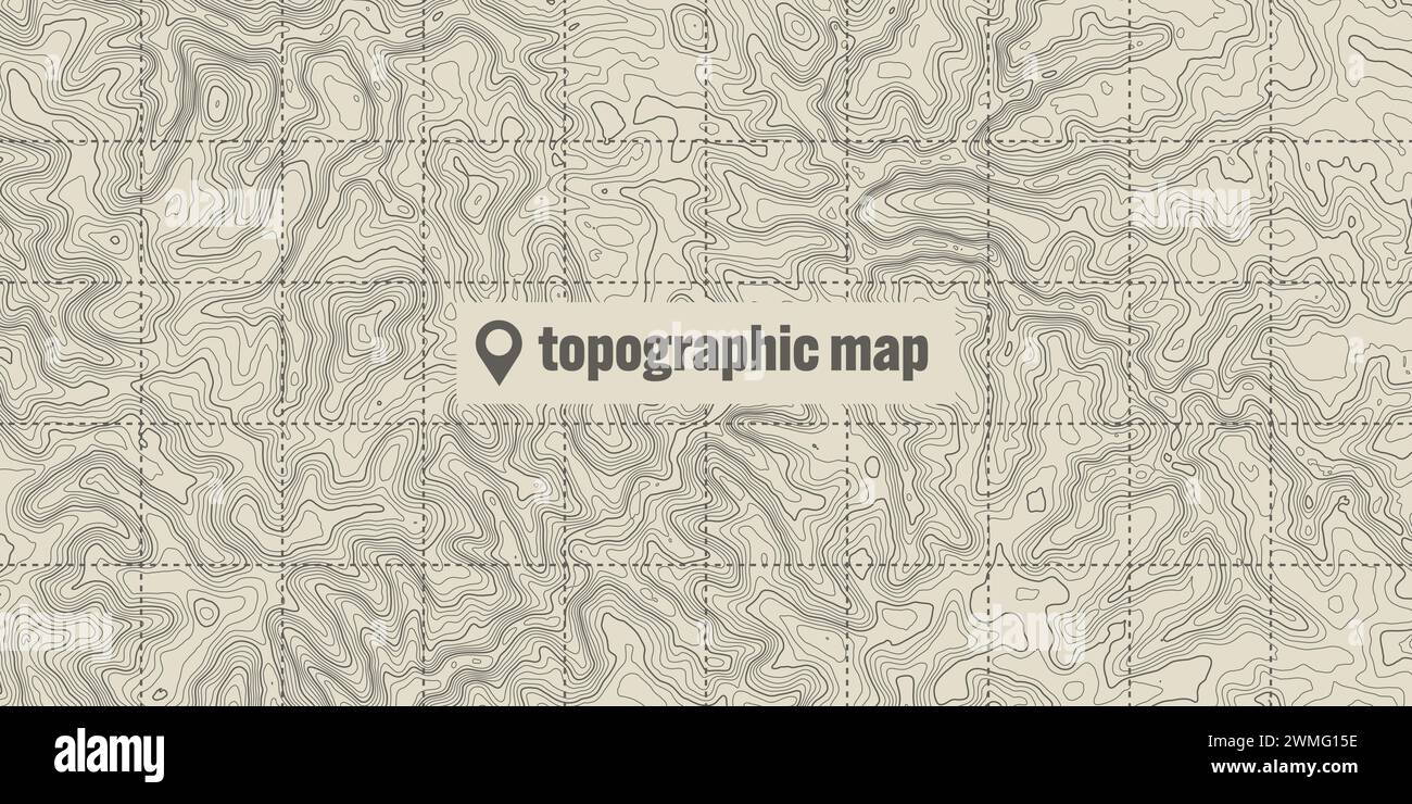 Topographic map with contour lines. Geographic terrain grid, relief ...
