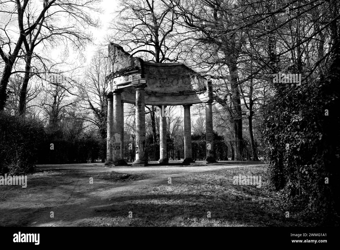 Amidst lush trees Black and White Stock Photos & Images - Alamy