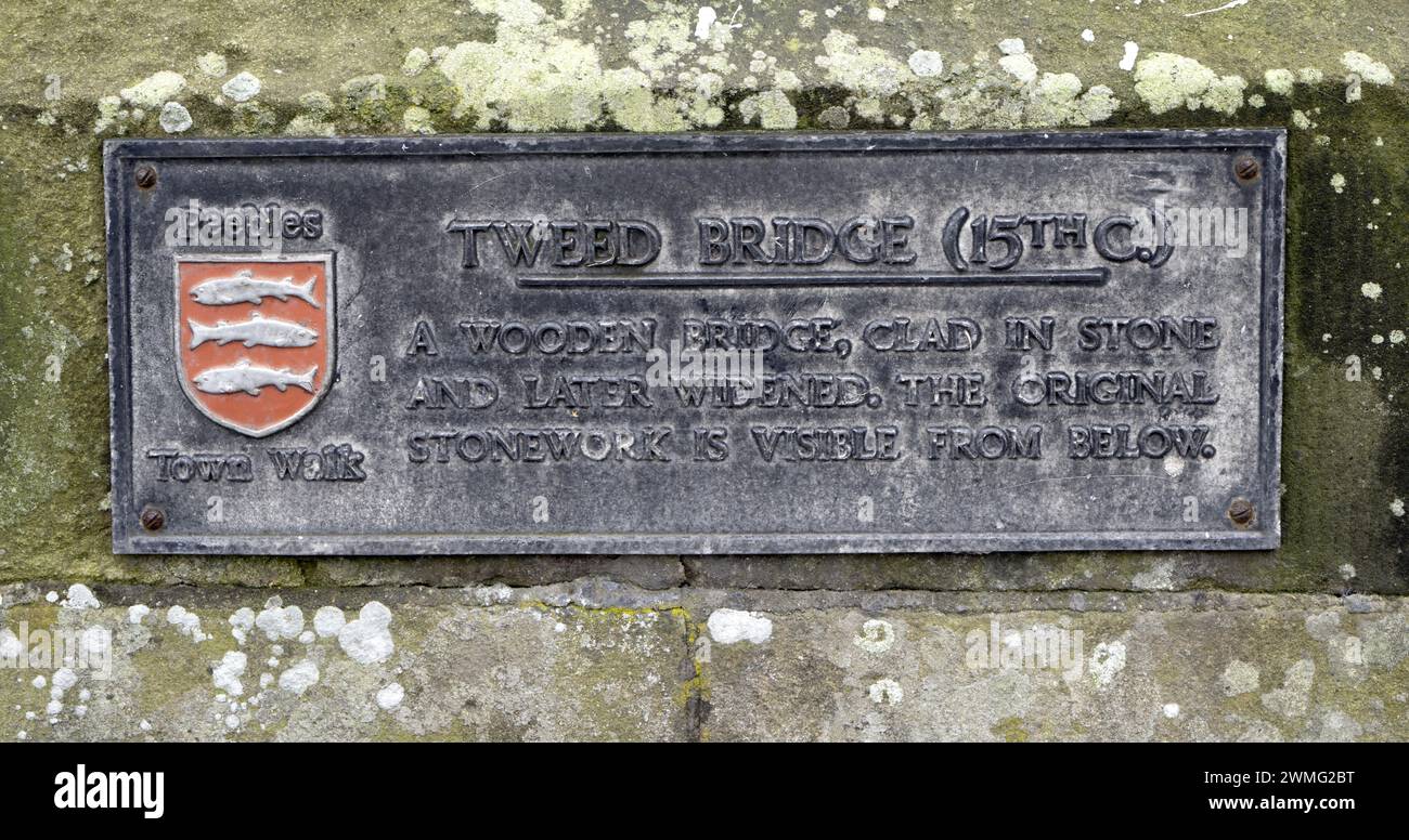 Tourist visitor information board at Tweed Bridge, Peebles, Scottish ...