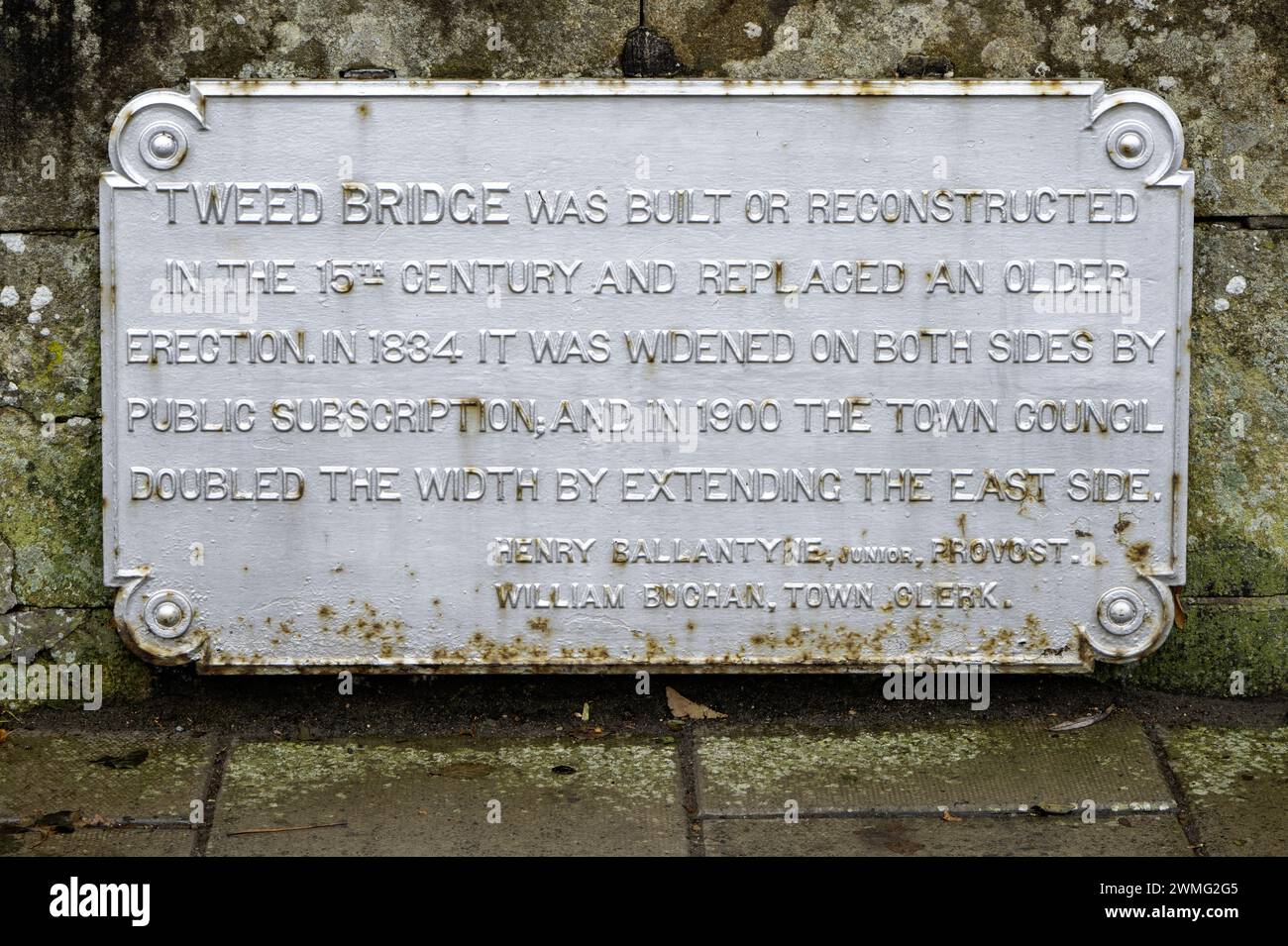 Tourist visitor information board at Tweed Bridge, Peebles, Scottish ...
