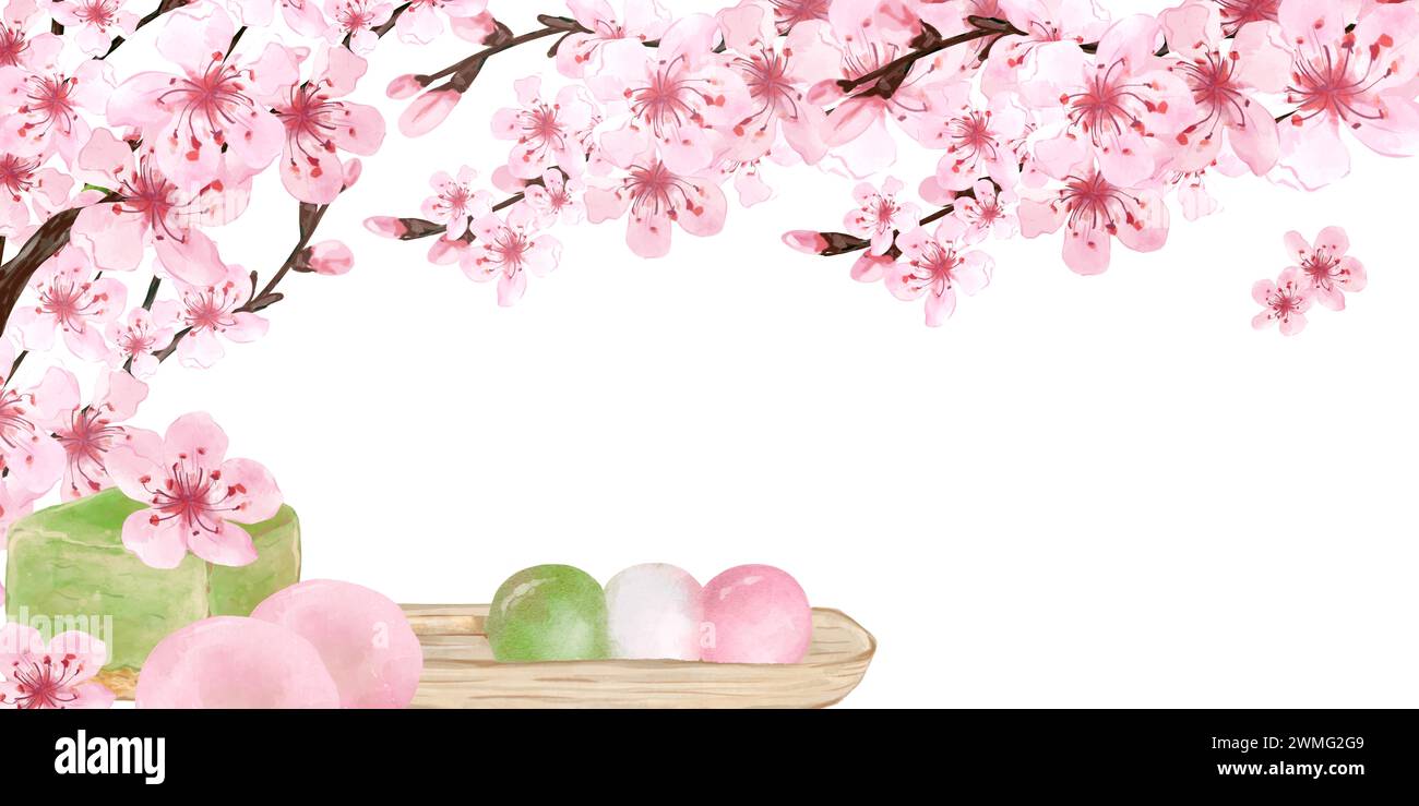 Hanami festival Template of Sakura branches andtradiional dessert ...