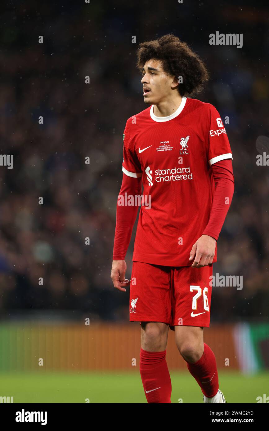 London, UK. 25th Feb, 2024. Jayden Danns (L) at the Chelsea v Liverpool ...