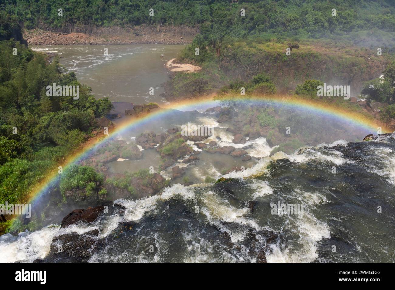Beautiful view to rainbow, waterfalls and green rainforest Stock Photo ...
