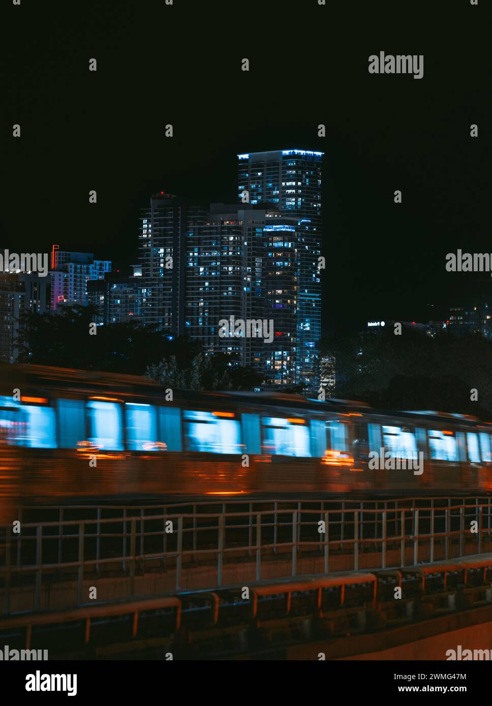 night view of downtown city Brickell miami train Stock Photo - Alamy