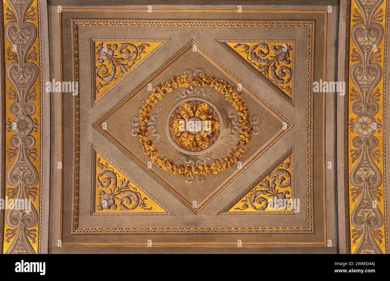 ROME, ITALY - SEPTEMBER 1, 2021: The floral decorative fresco in the ...