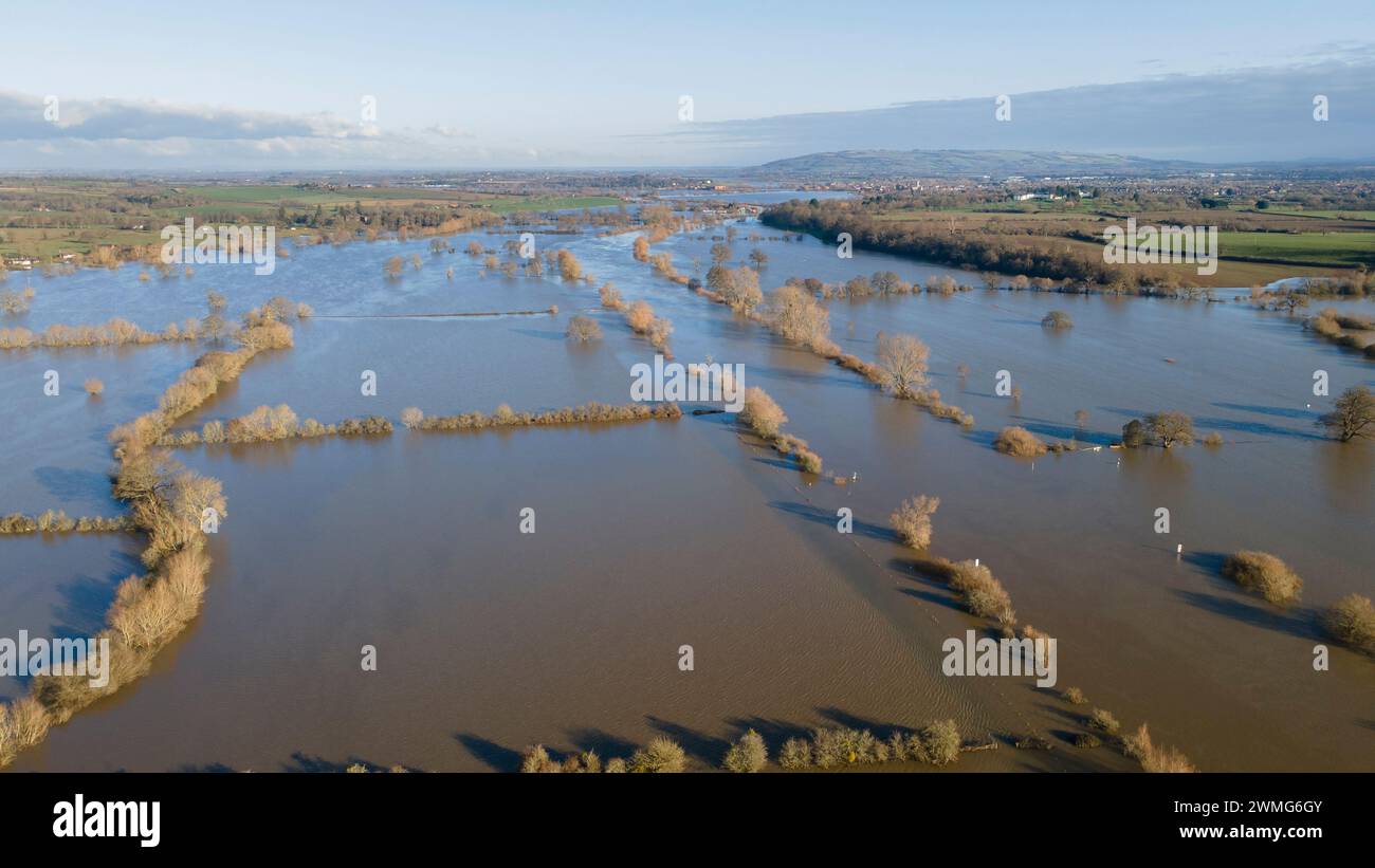 Tewkesbury, England - January 7th 2024: Flooding of fields and roads in ...