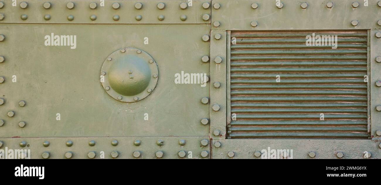 The texture of the wall of the tank, made of metal and reinforced with ...