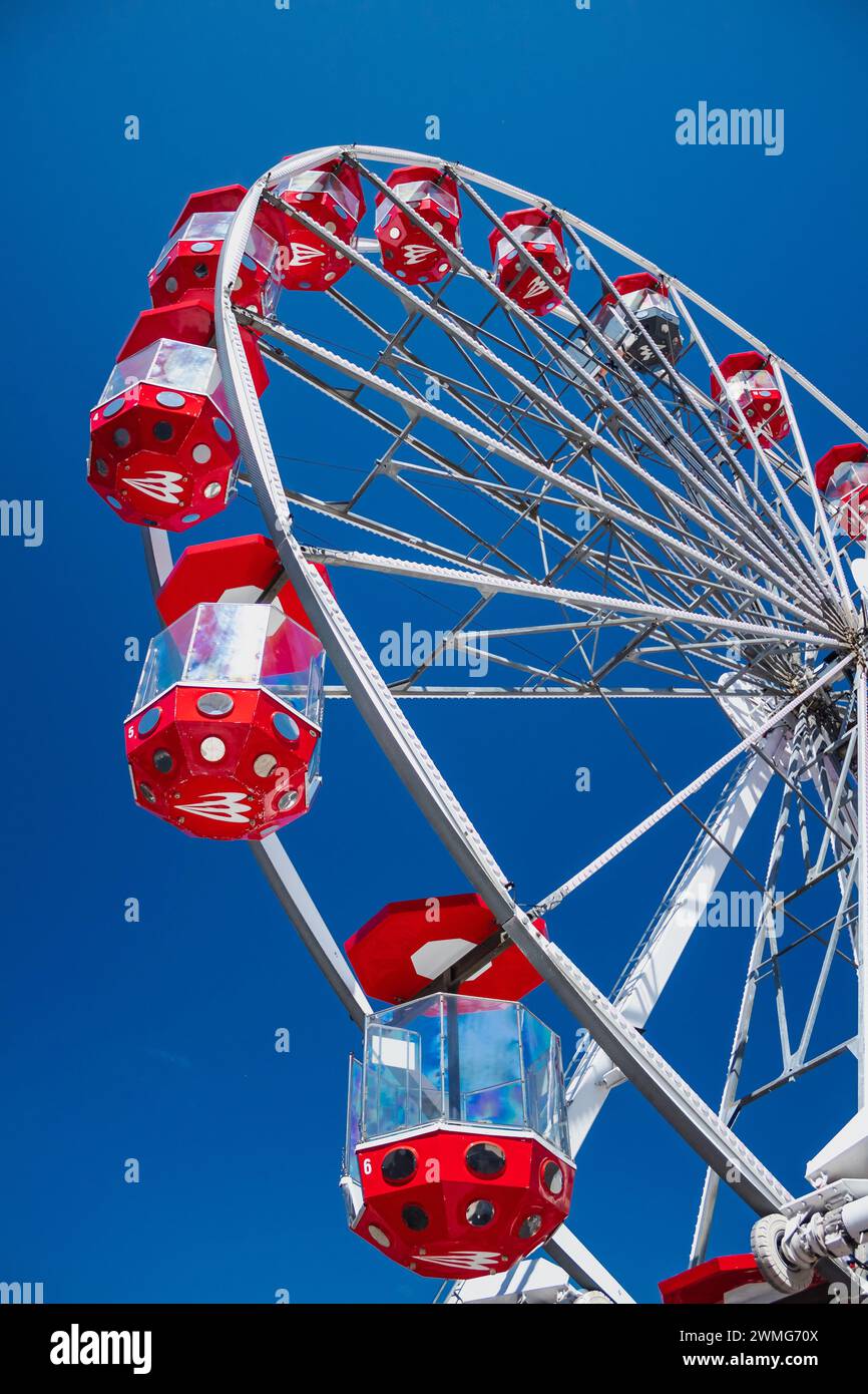 Red gondolas against the sky.3.04.2024 Bialystok Poland. Summer time ...