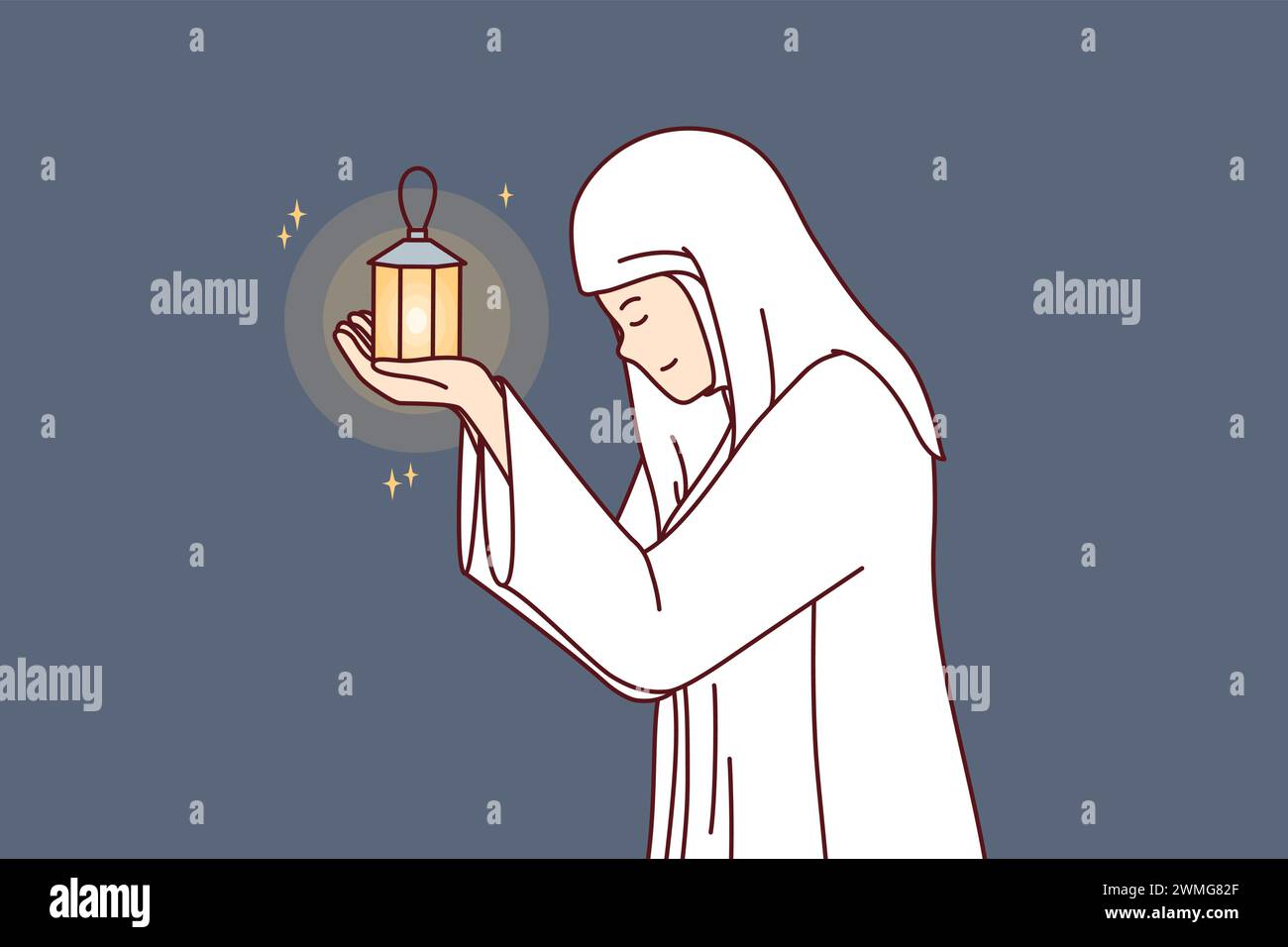 Muslim woman prays in holy month of ramadan and holds lantern for ...