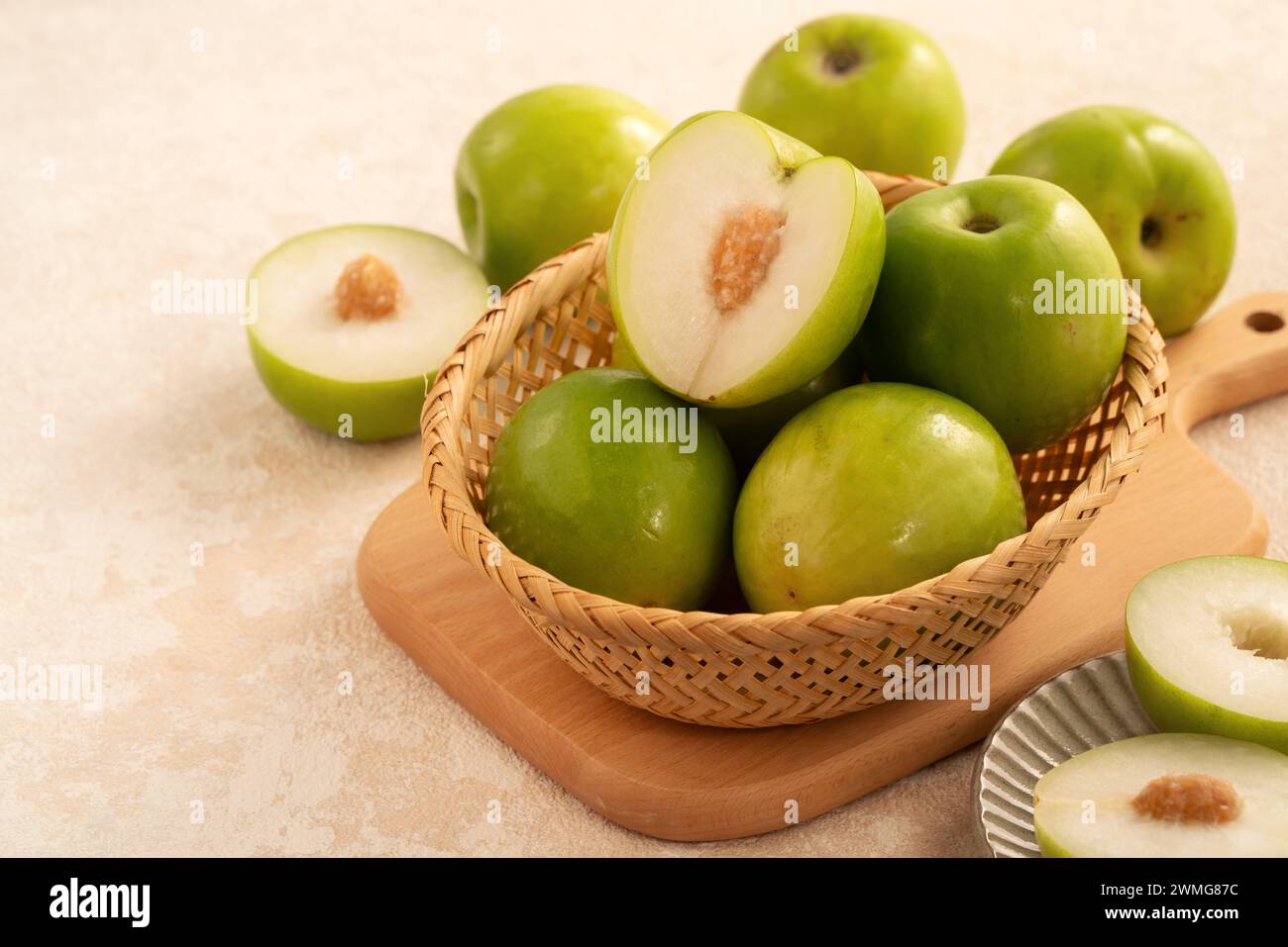Fresh juicy delicious Taiwanese Milk Indian Jujube fruit in a basket on ...