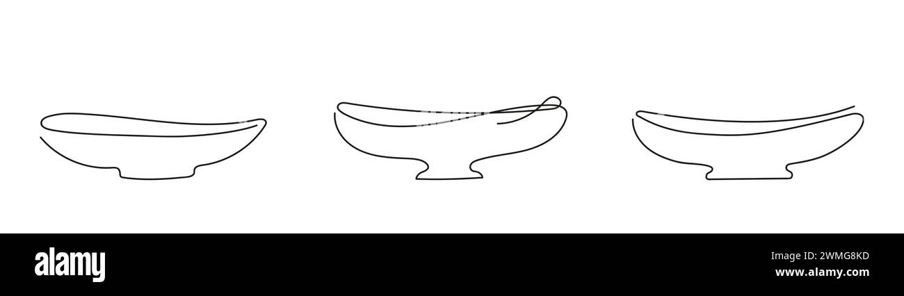 Set of bowls in line art style. Continuous one line drawing. Empty ...
