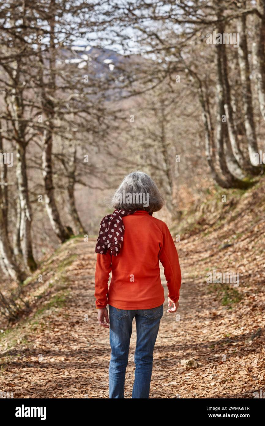 Woman walking in the woods. Healthy lifestyle. Trekking and hiking ...