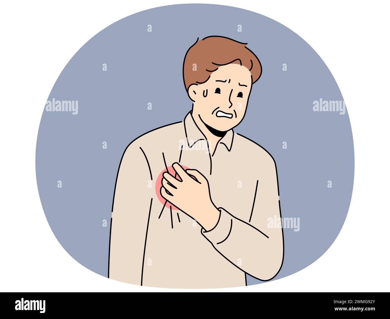 Unwell man touch chest suffer from heart attack. Sick male struggle ...