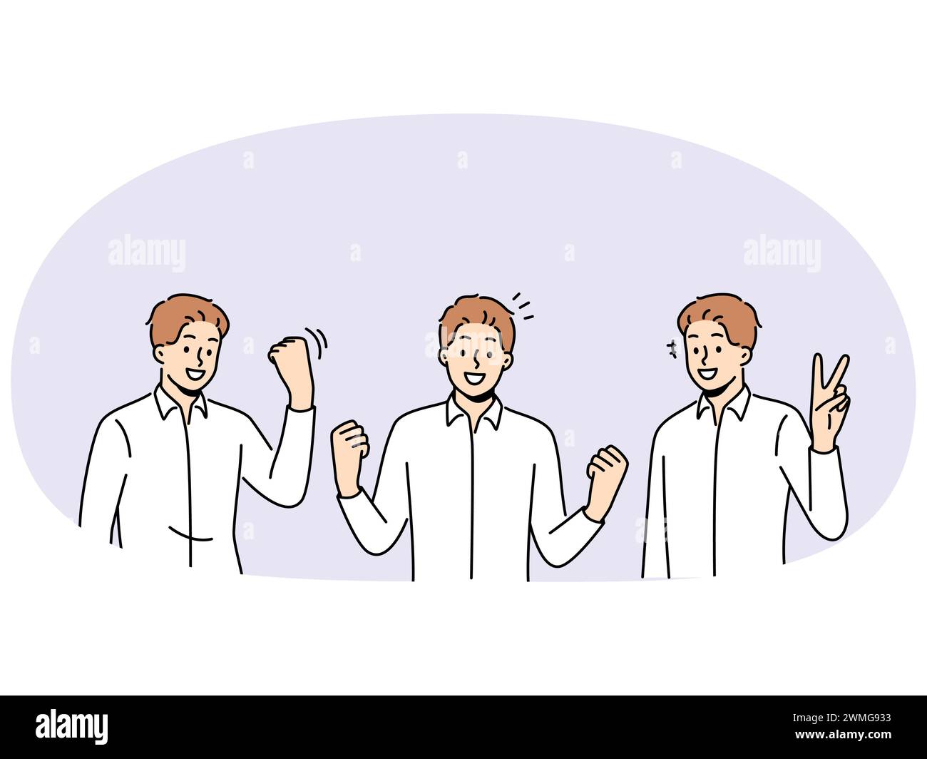 Smiling man make hand gestures celebrating success or victory. Happy ...