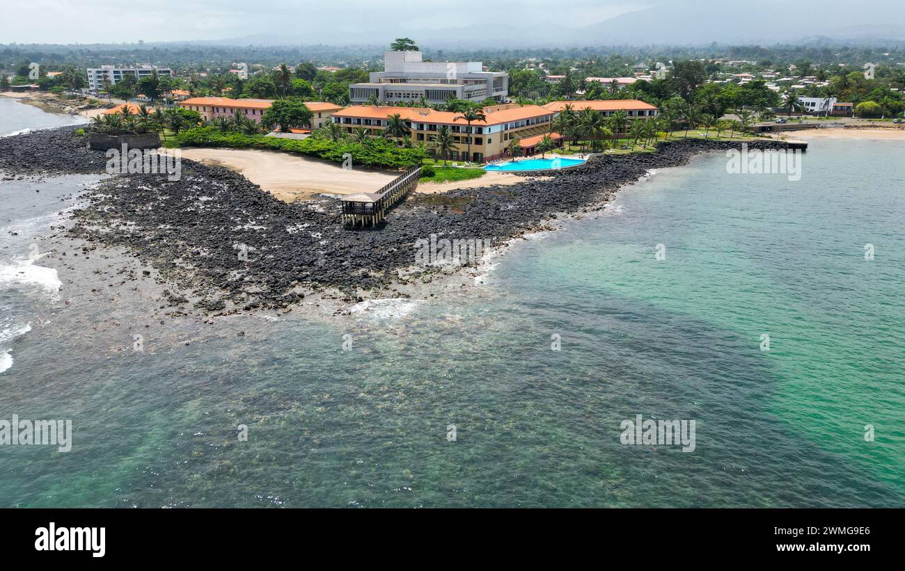 Aerial view from Pestana Hotel at SaoTome, located at coast of the ...
