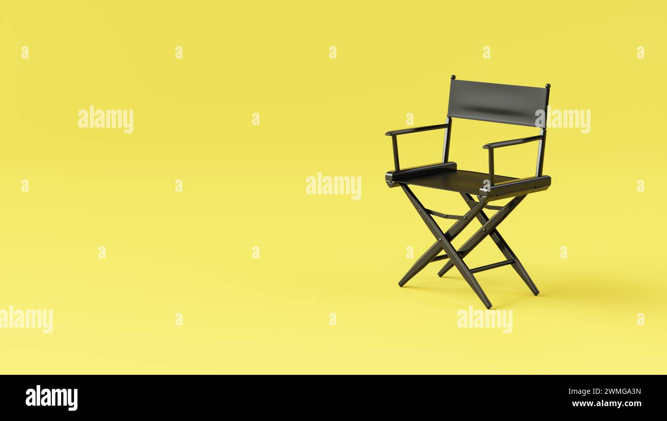 Black Director Chair on yellow background. Summertime. 3D render ...