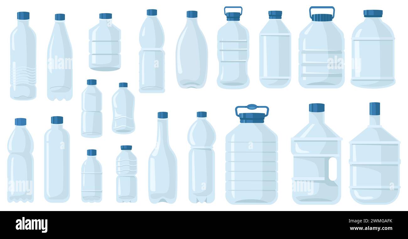 Empty plastic bottles. Transparent containers for clean drinking water ...