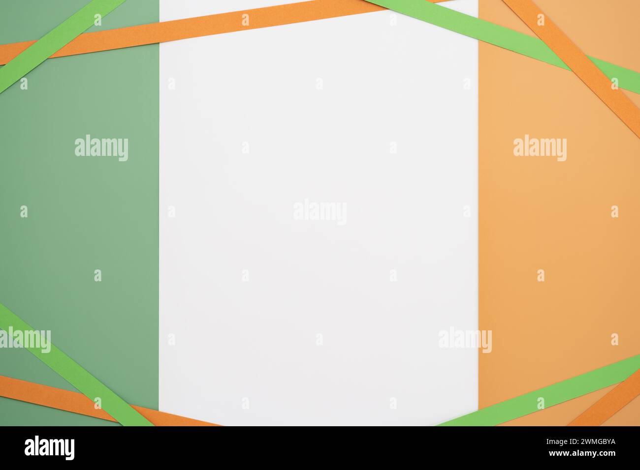 Irish flag made from color paper and paper strips. St Patrick's holiday ...